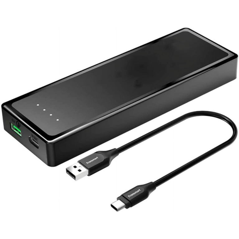 Portable Slim Power Bank Compatible with Android Windows PC Tablet Qualcomm Quick Charger 3.0 with USB Type C Cable. black