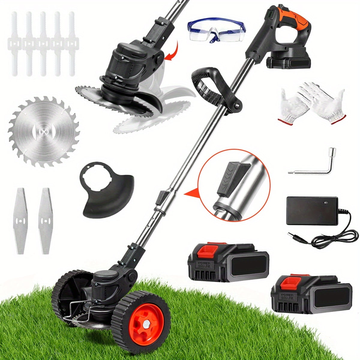 Portable Small Cordless Lawn Mower (24V) | 2 x 7500mAh Li-Batteries, 3 ...