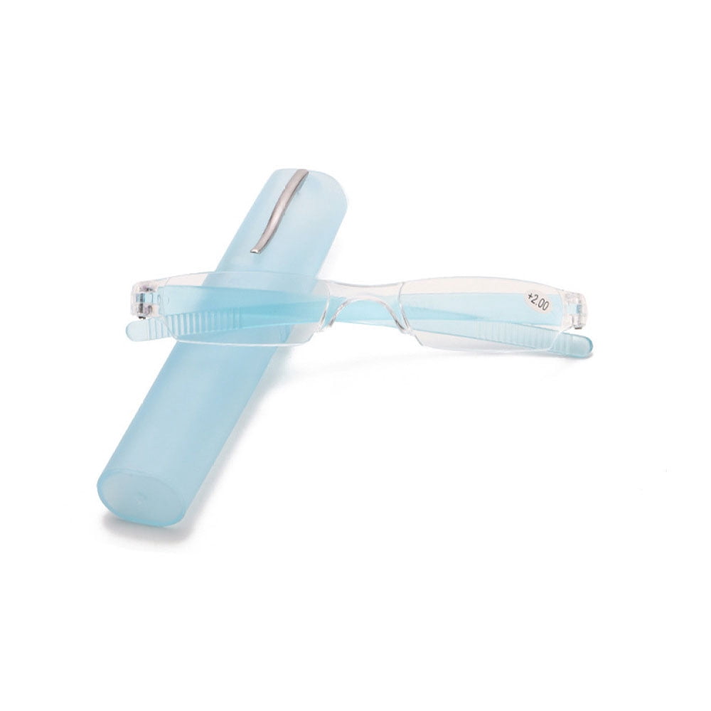 Portable Small Rectangle Blue Clear Reading Glasses 2.50 With Pen ...