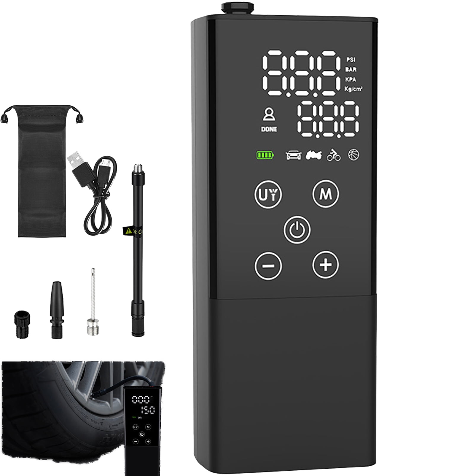 Portable Smart Air Pump Tire Inflator Air Compressor 150 PSI ...