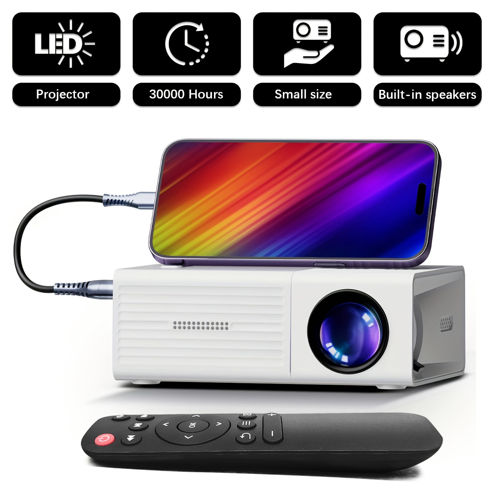 Portable Smart Projector 4K & 1080P Native Resolution, 200 Lumens 3D ...