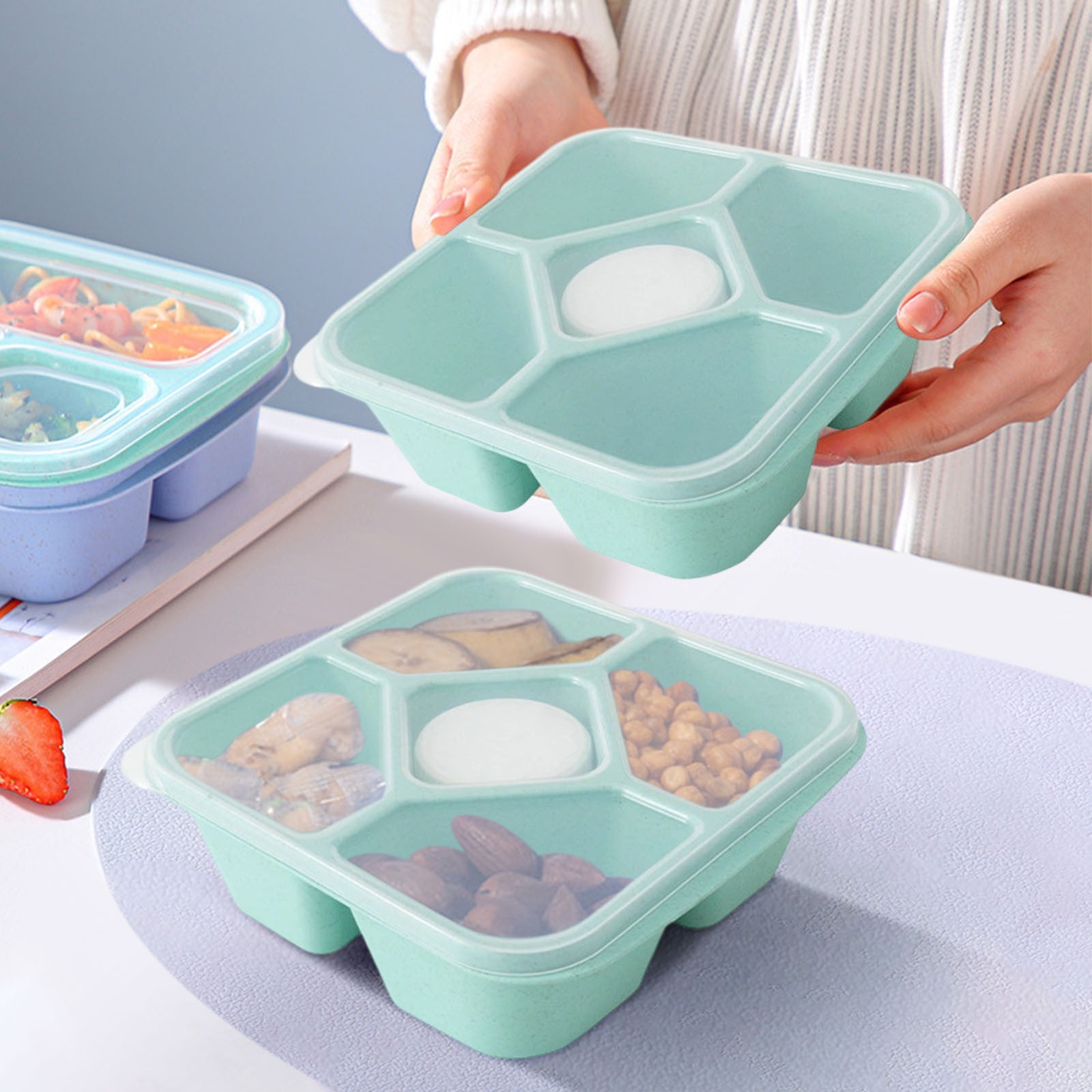 Portable Snack Containers, 5 Compartment Meal Prep, BPA-Free Plastic ...