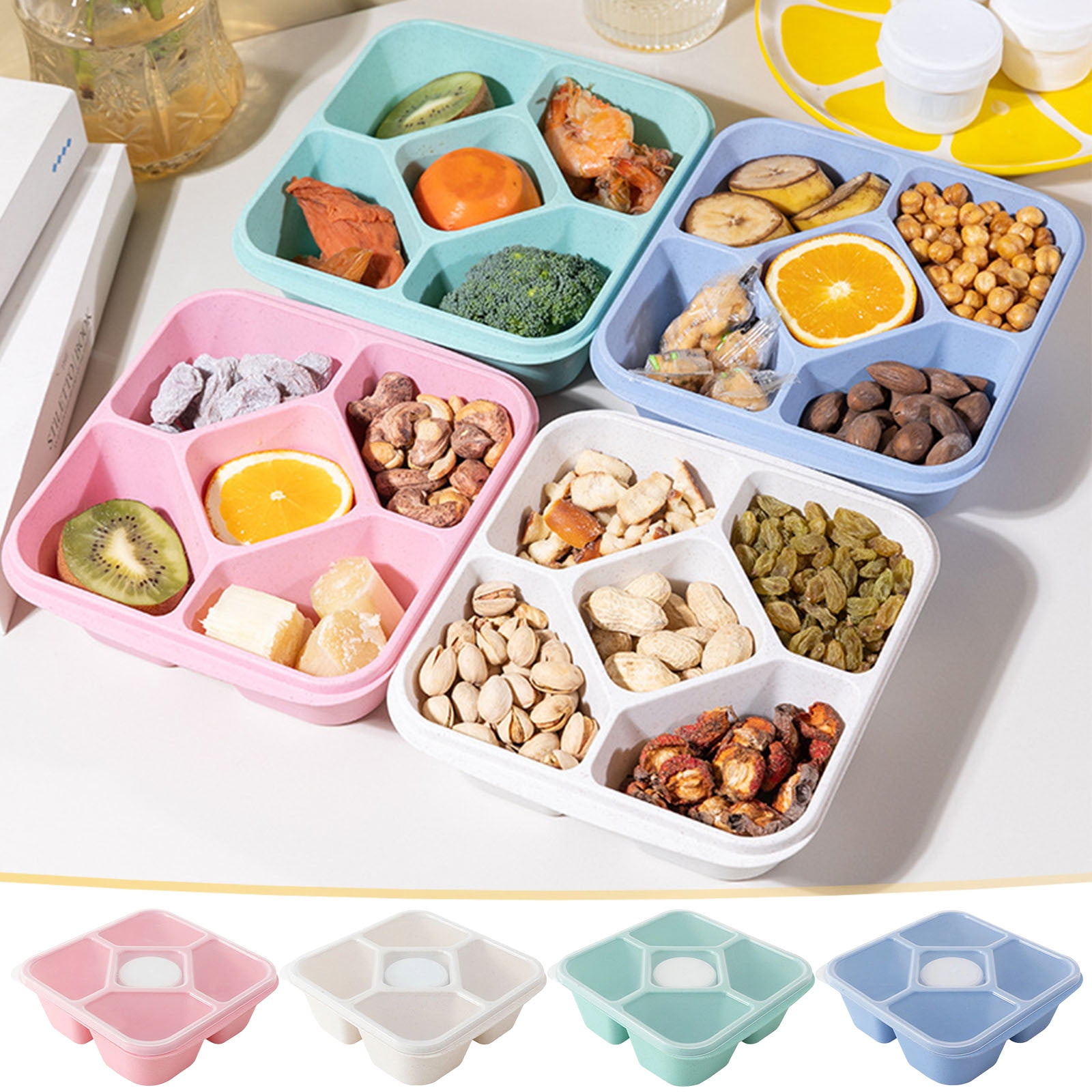 Portable Snack Containers 5 Compartment Meal Prep Reusable Food Storage ...