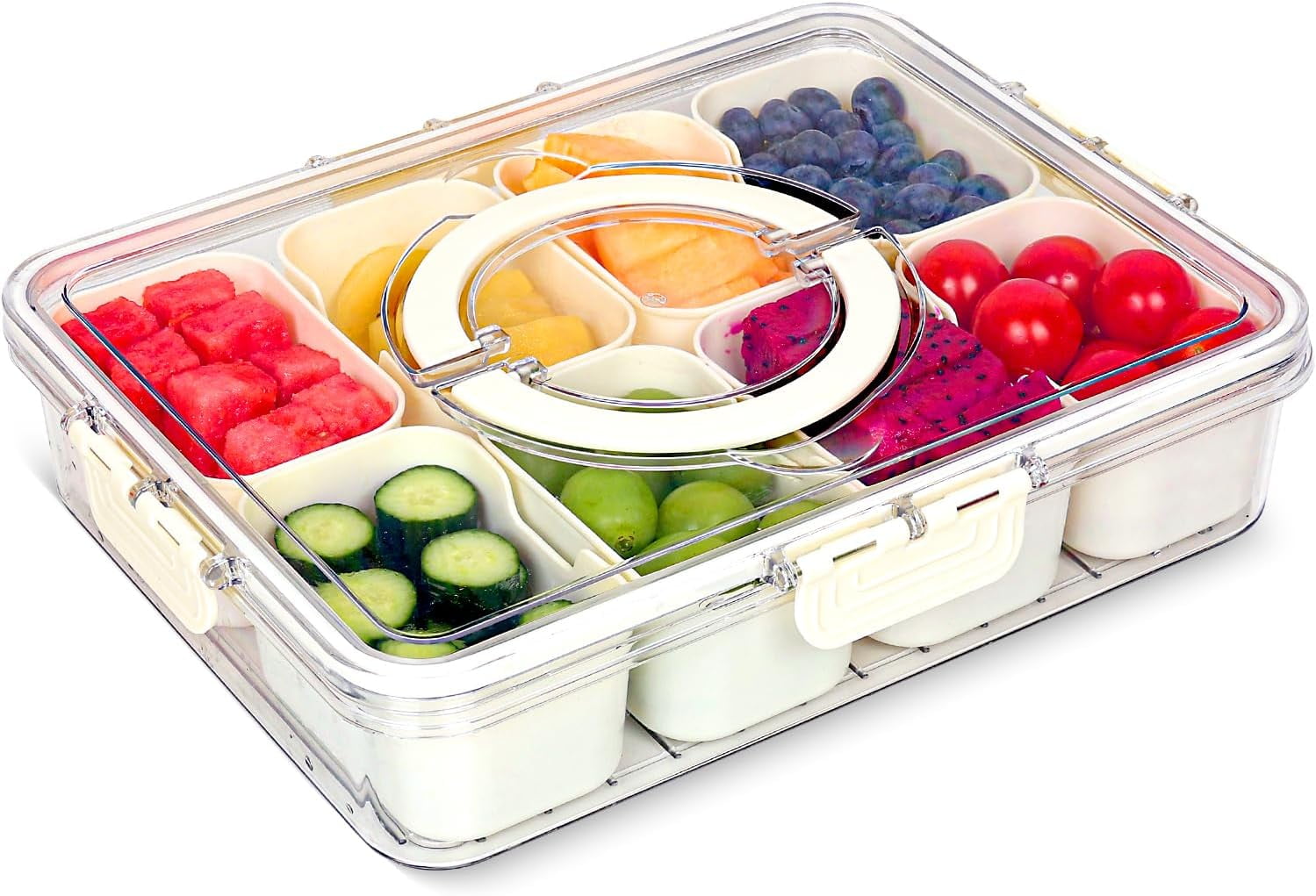 Portable Snackle Box Container Divided Serving Tray with Lid and Handle ...
