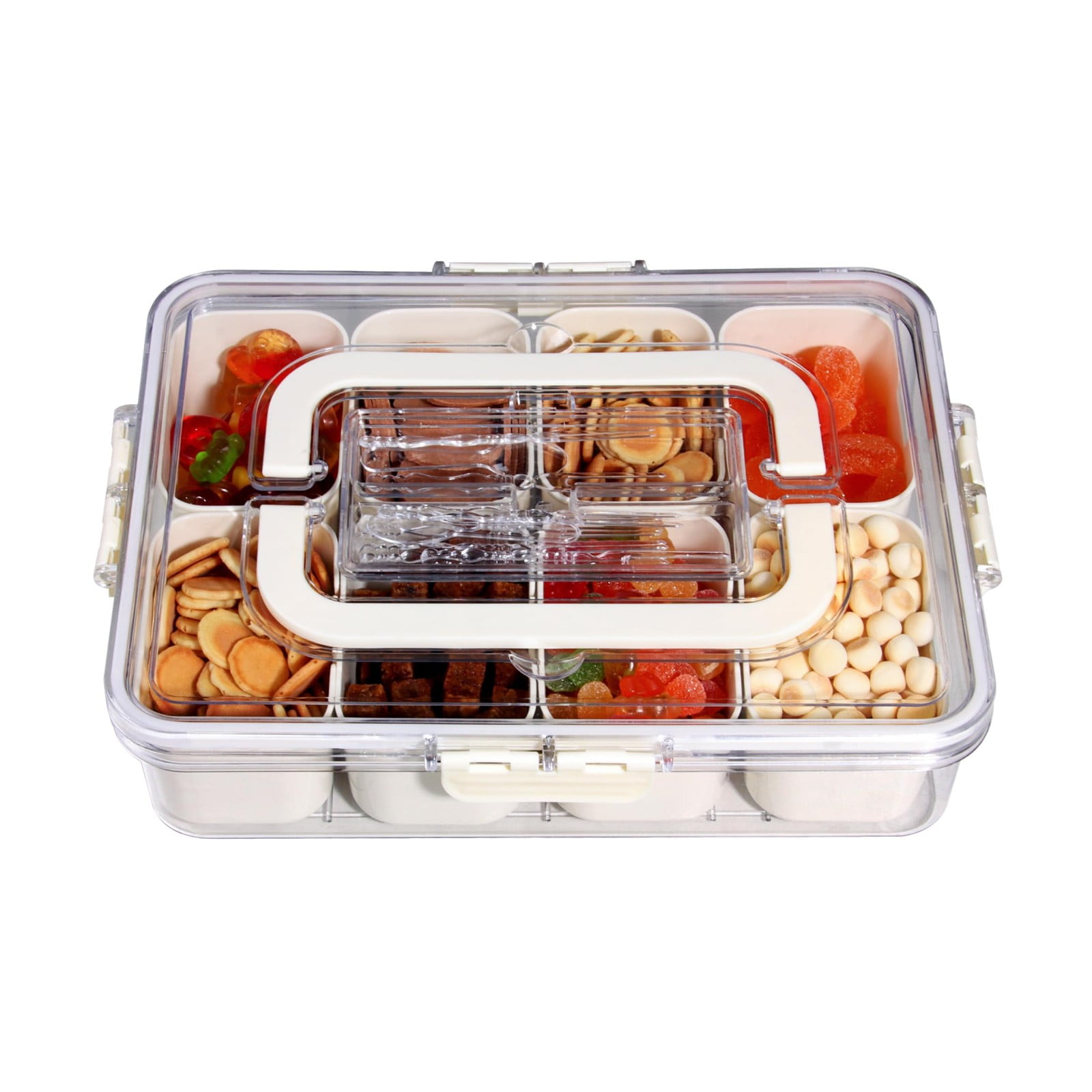 Portable Snackle Box Container Divided Serving Tray with Lid and Handle ...