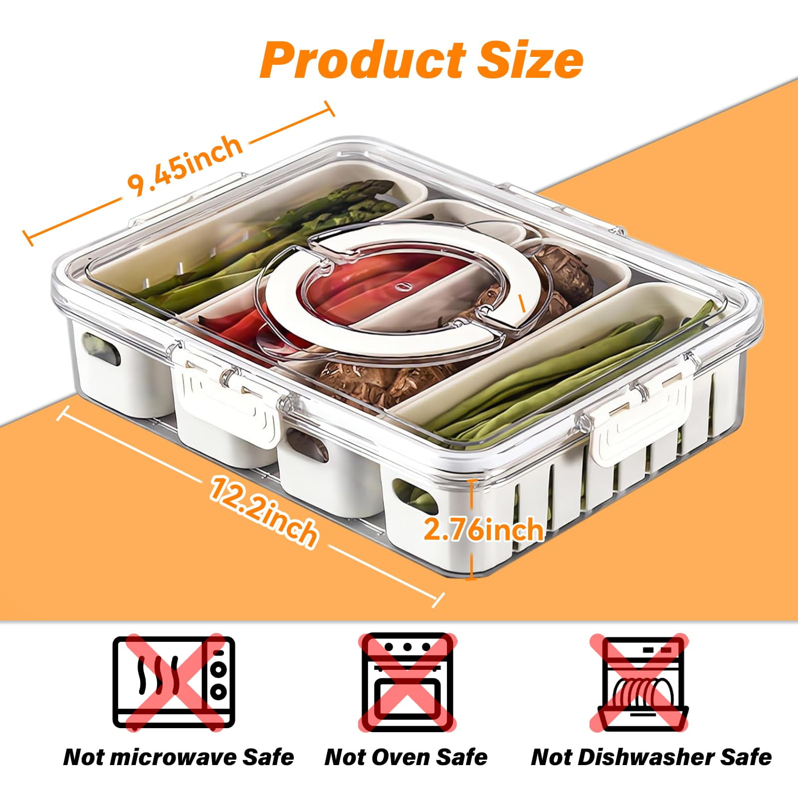 Portable Snackle Box Container Divided Serving Tray with Lid and Handle ...
