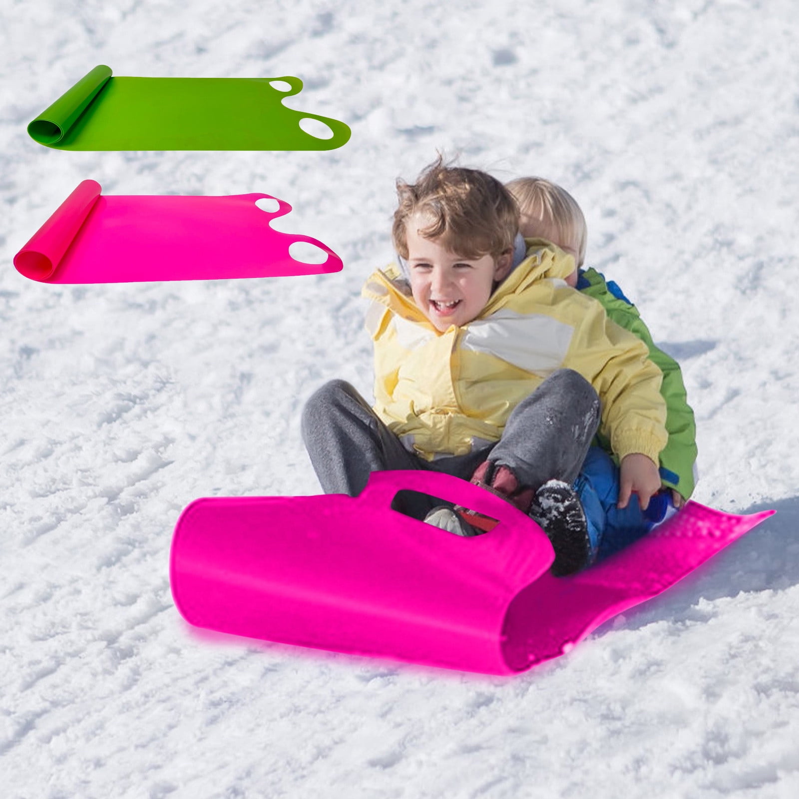 Portable Snow Sled for Kids with Extra Thick Roll Up Plastic Design for ...