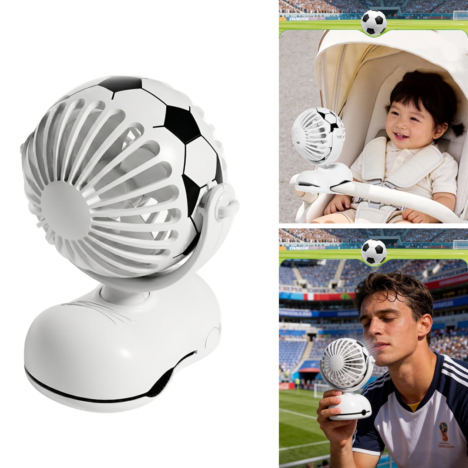 Portable Soccer Fan, 2500mAh USB Rechargeable Mini Clip-on Desk Fan, 3 ...