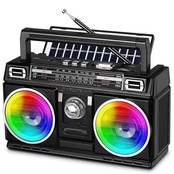 Portable AM/FM Radio with Bluetooth, Dual Speakers with Ambient Light ...