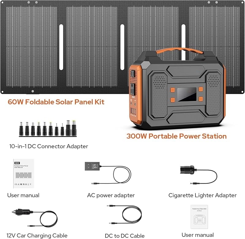 "Portable Solar Generator 300W, 60W Foldable Solar Panel, 280Wh Lithium ...