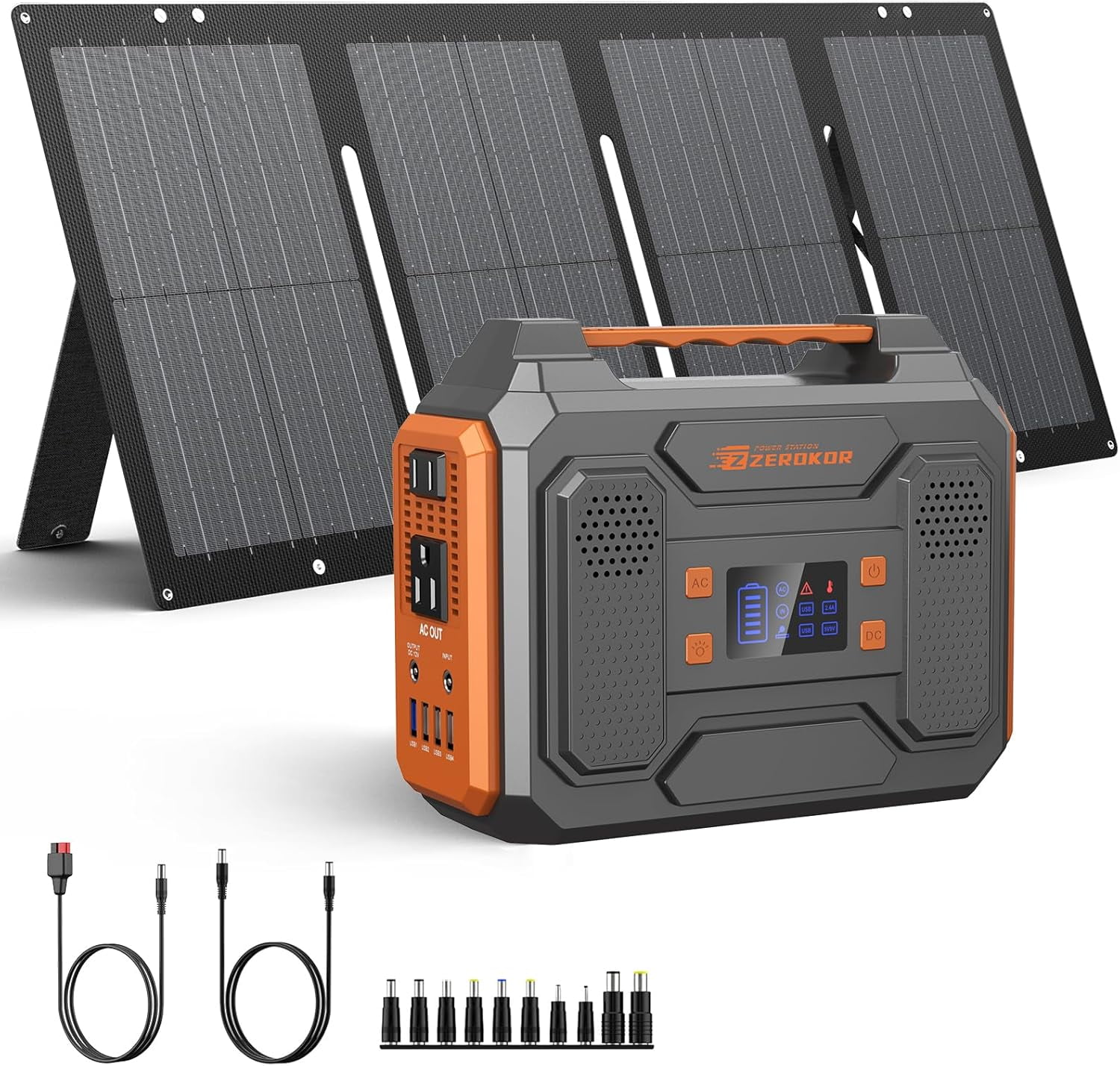 Portable Solar Generator, 300W Power Station with 60W Foldable Solar ...