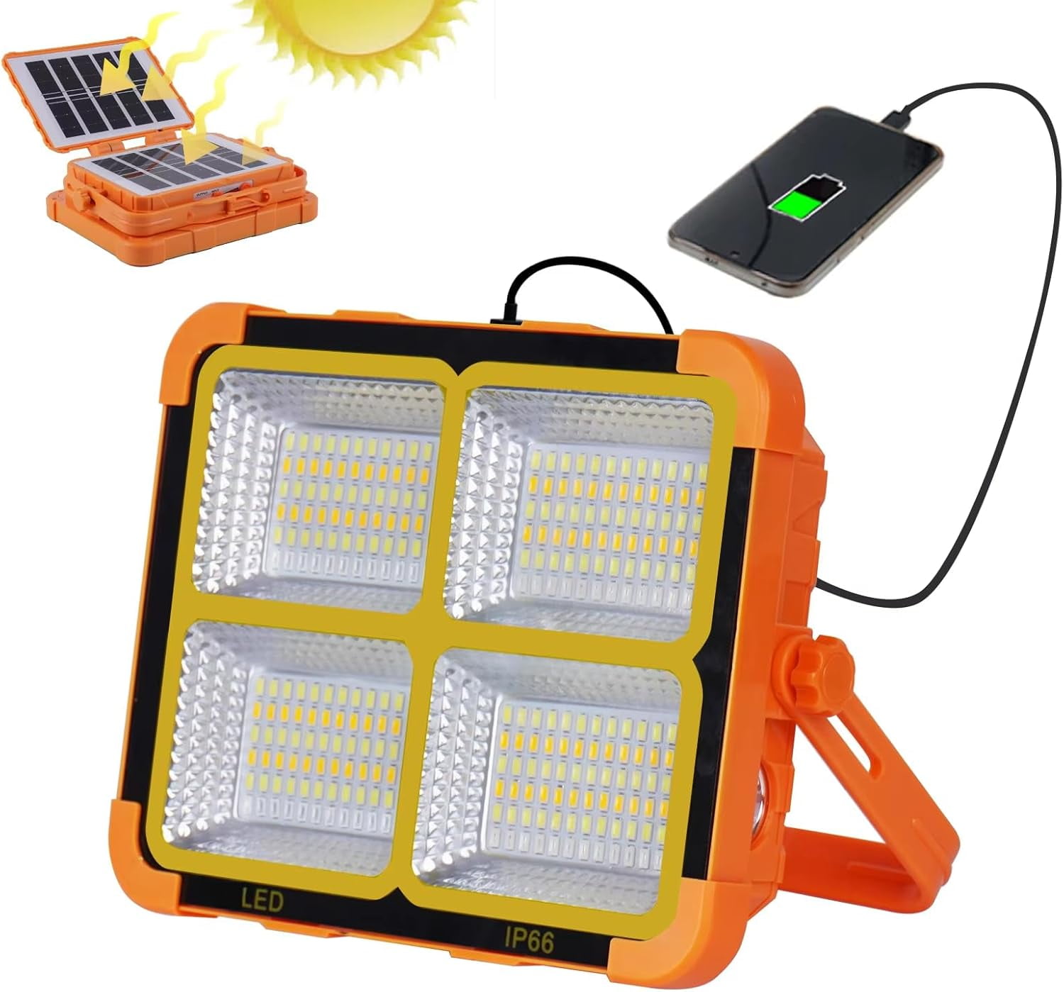 Portable Solar LED Work Light, 150W 16500mAh 10000LM Rechargeable, IP67 ...