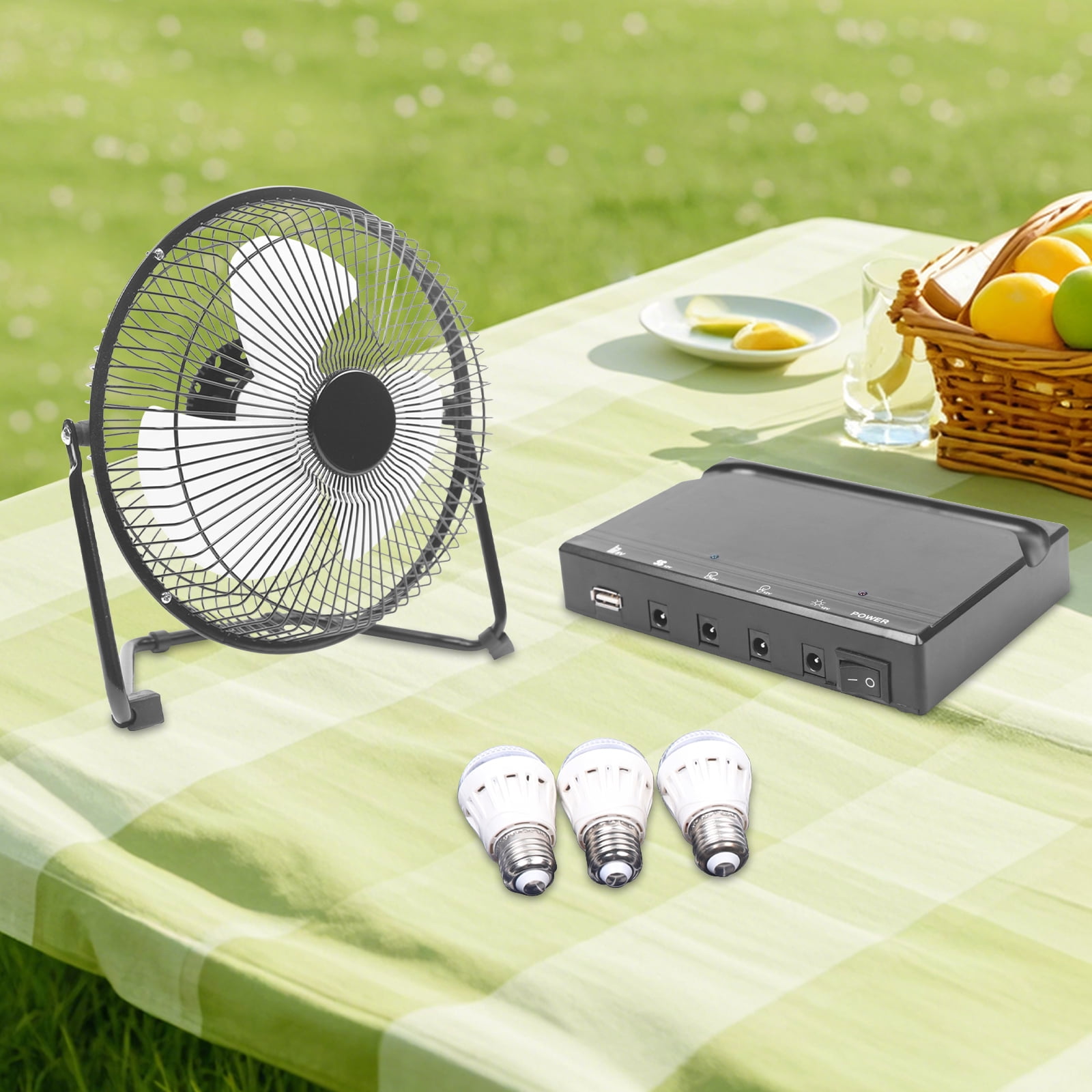 Portable Solar Lighting System Kit with 3 LED Lights, 8" Fan, Solar ...