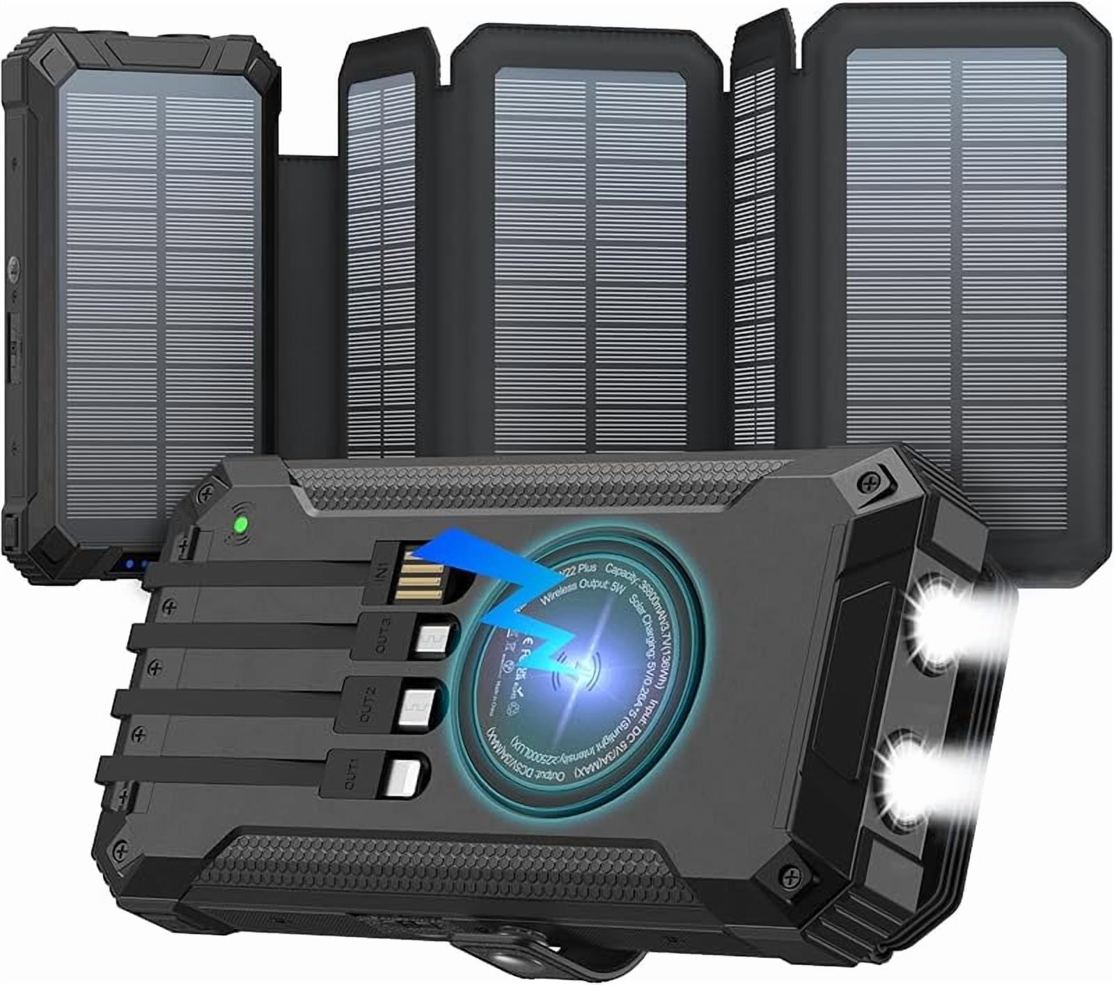Portable Solar Power Bank 36800mAh, Wireless Charger with 5 Foldable ...