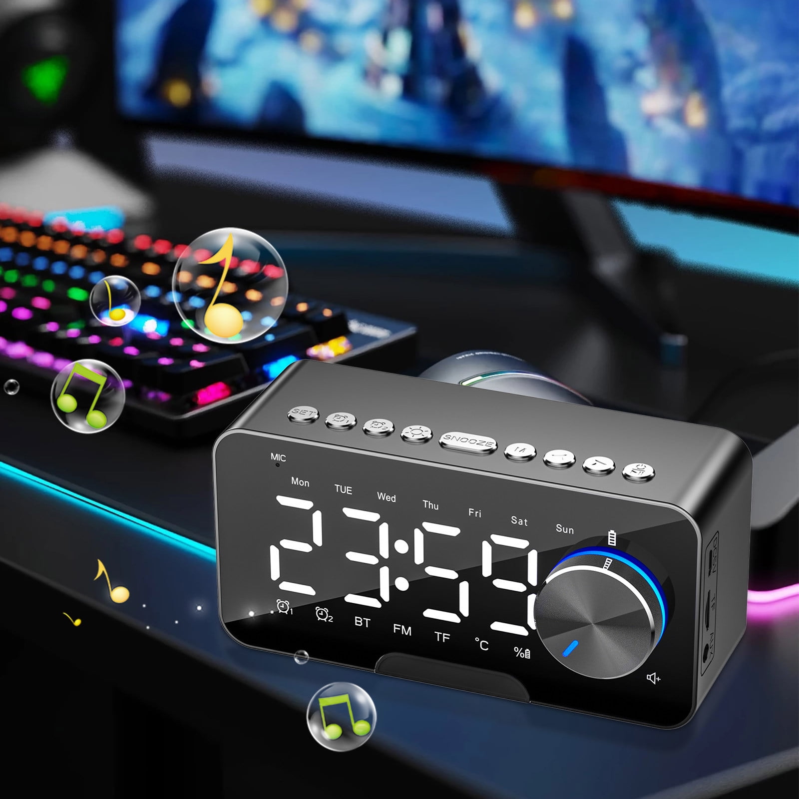 Portable Speaker Mirror Clock Bluetooth Speaker Desktop HIFI Card ...