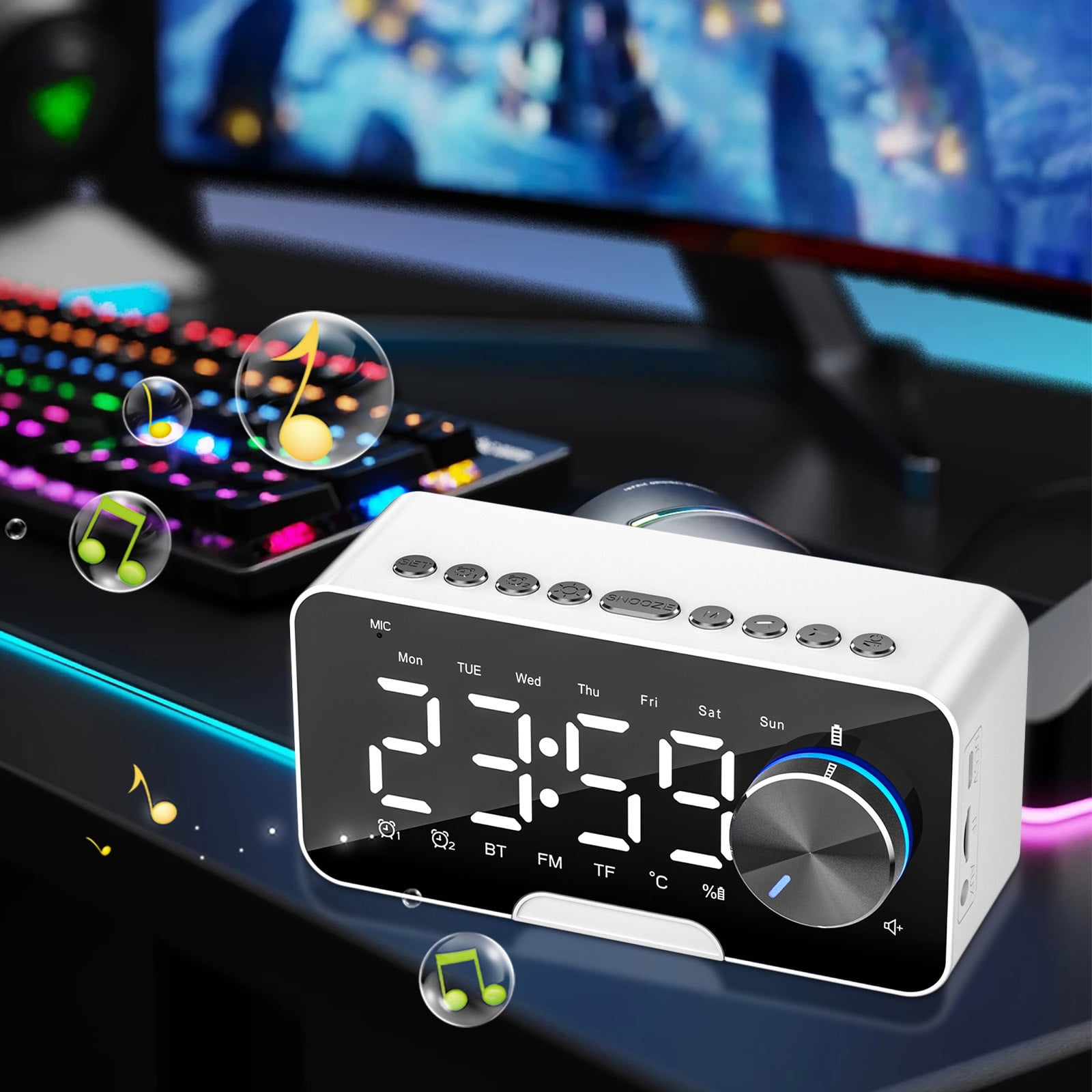 Portable Speaker Mirror Clock Bluetooth Speaker Desktop HIFI Card ...