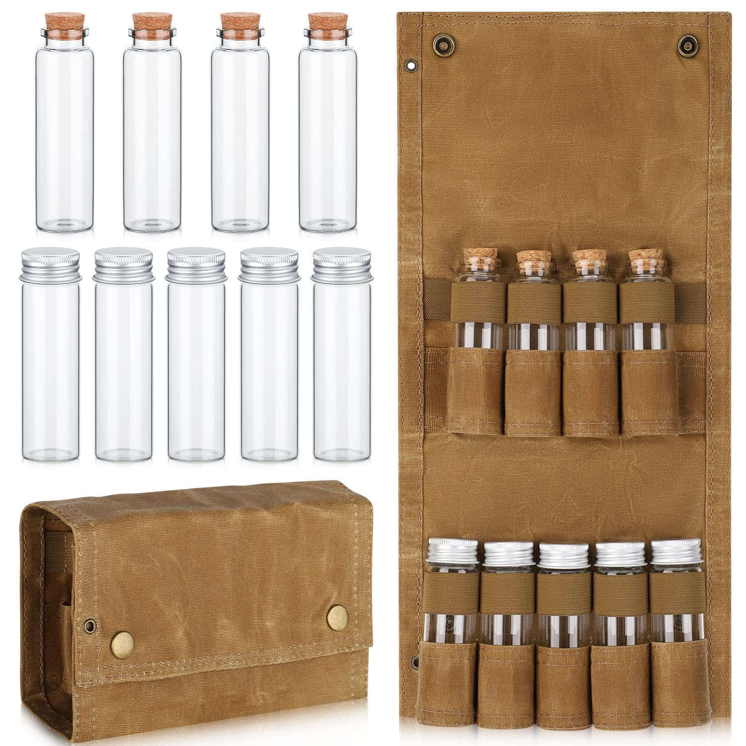Portable Spice Bag with 9 Spice Jars, Canvas Seasoning Storage Bag ...