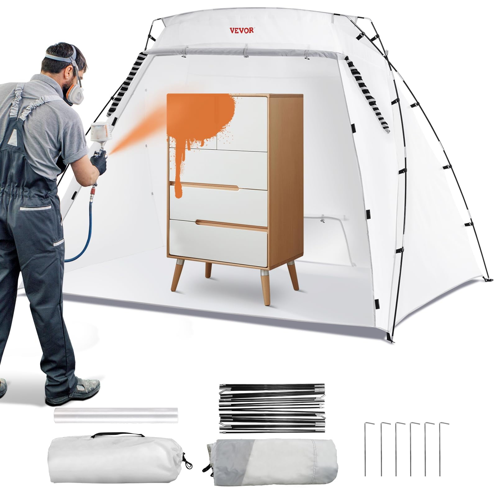 Portable Spray Paint Booth with Stakes & Ropes, Stable Fiberglass Frame ...
