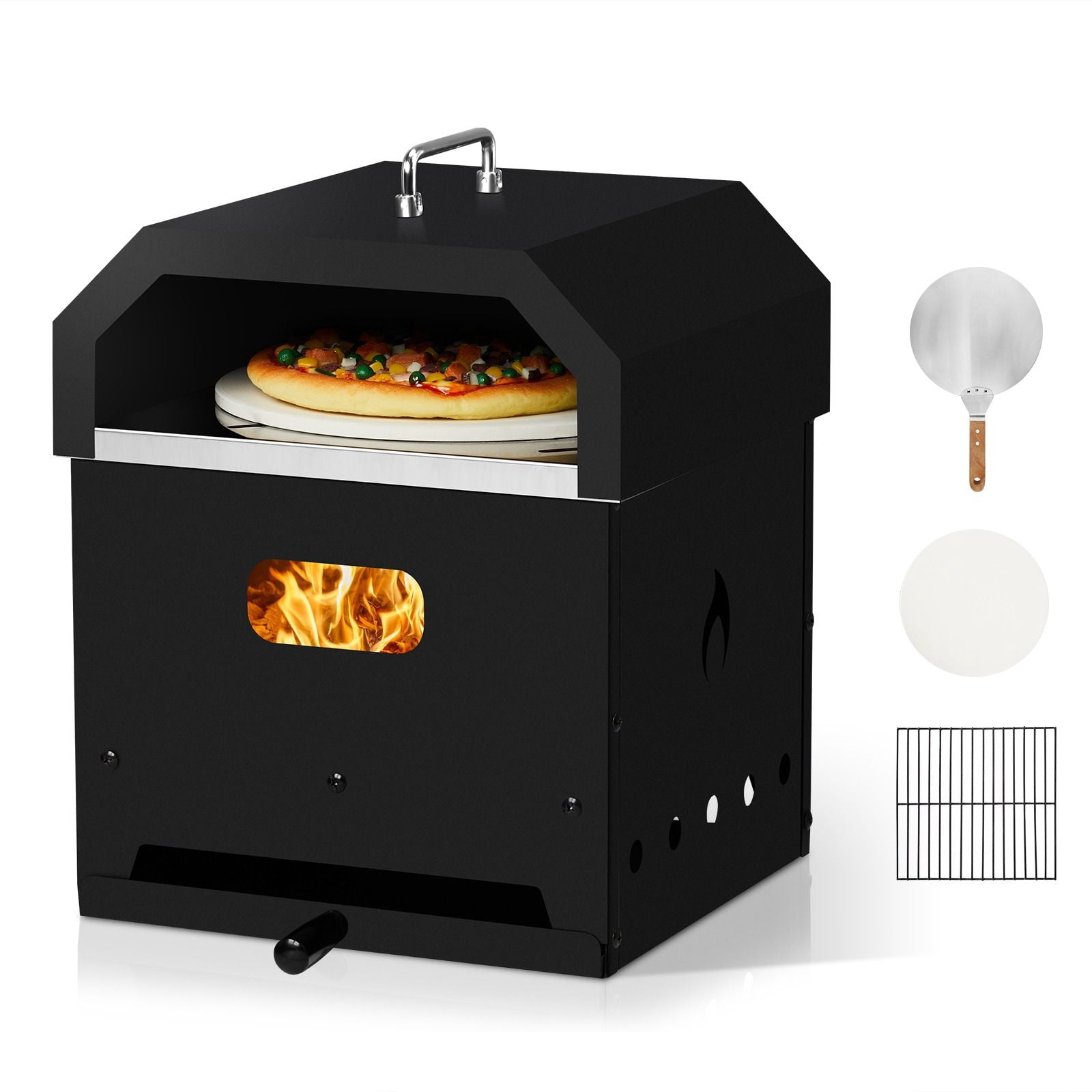 Portable Square Charcoal Pizza Oven 36.4x33.7x45.6cm Black Iron BBQ ...