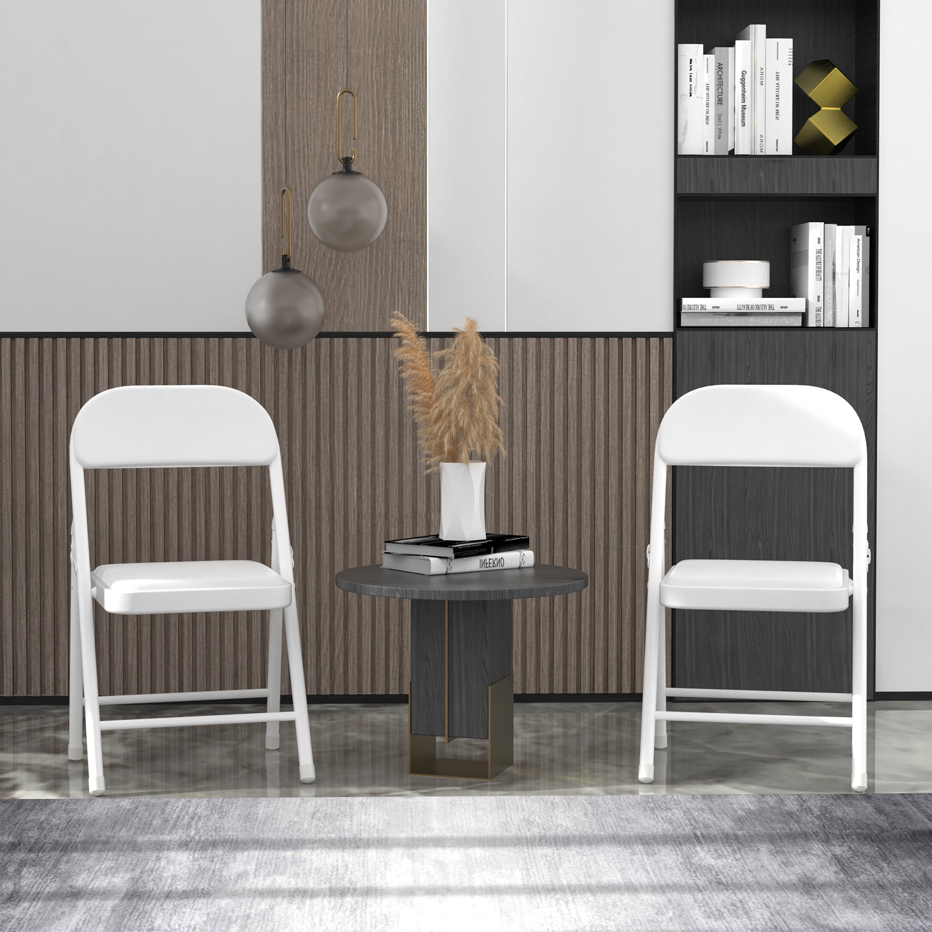 Portable, Stackable, Foldable White Chairs with Padded Cushions (2 Pack ...