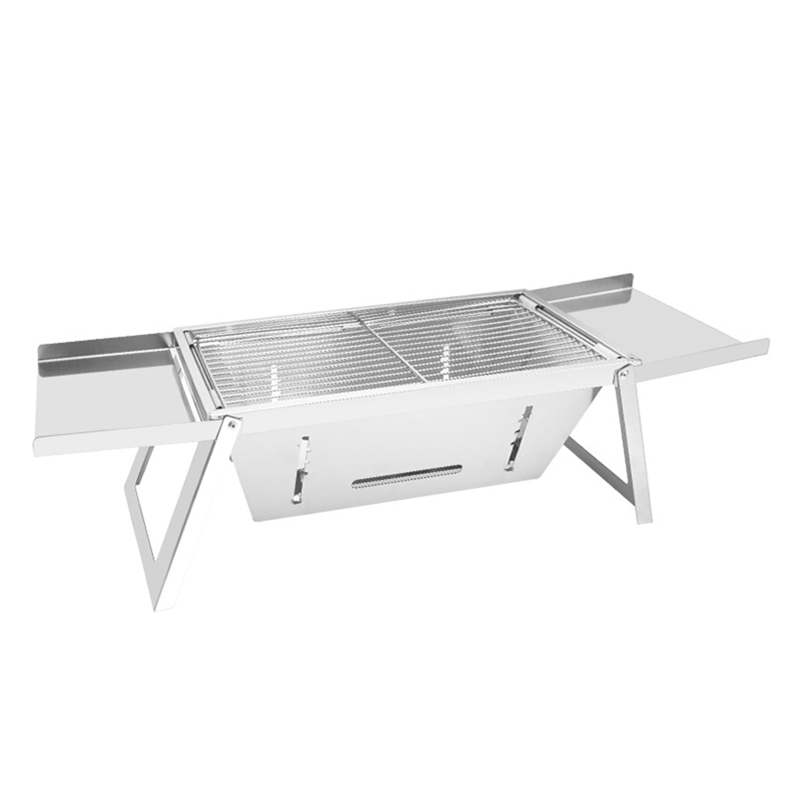 Portable Stainless Steel Charcoal Grill with Foldable Legs, Large Cooking Area, Side Shelves ...