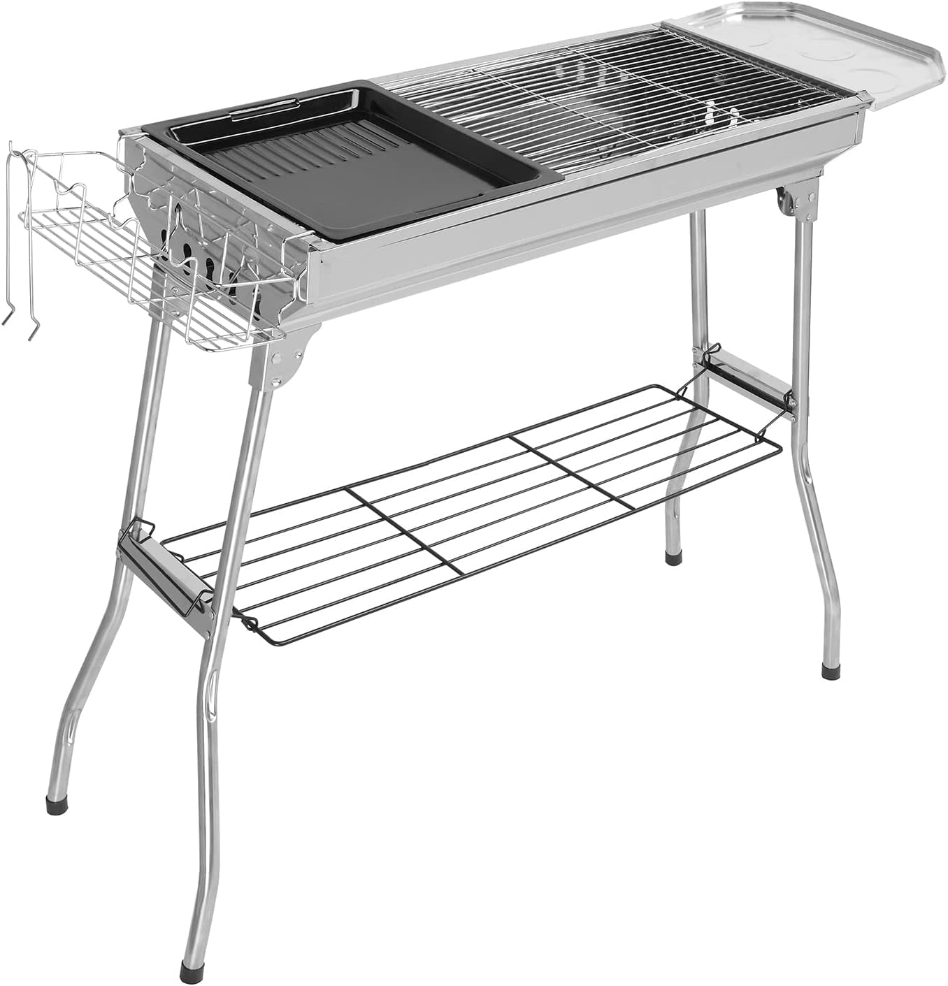 Portable Stainless Steel Charcoal Grill with Foldable Legs - Easy to Assemble BBQ Grill for ...