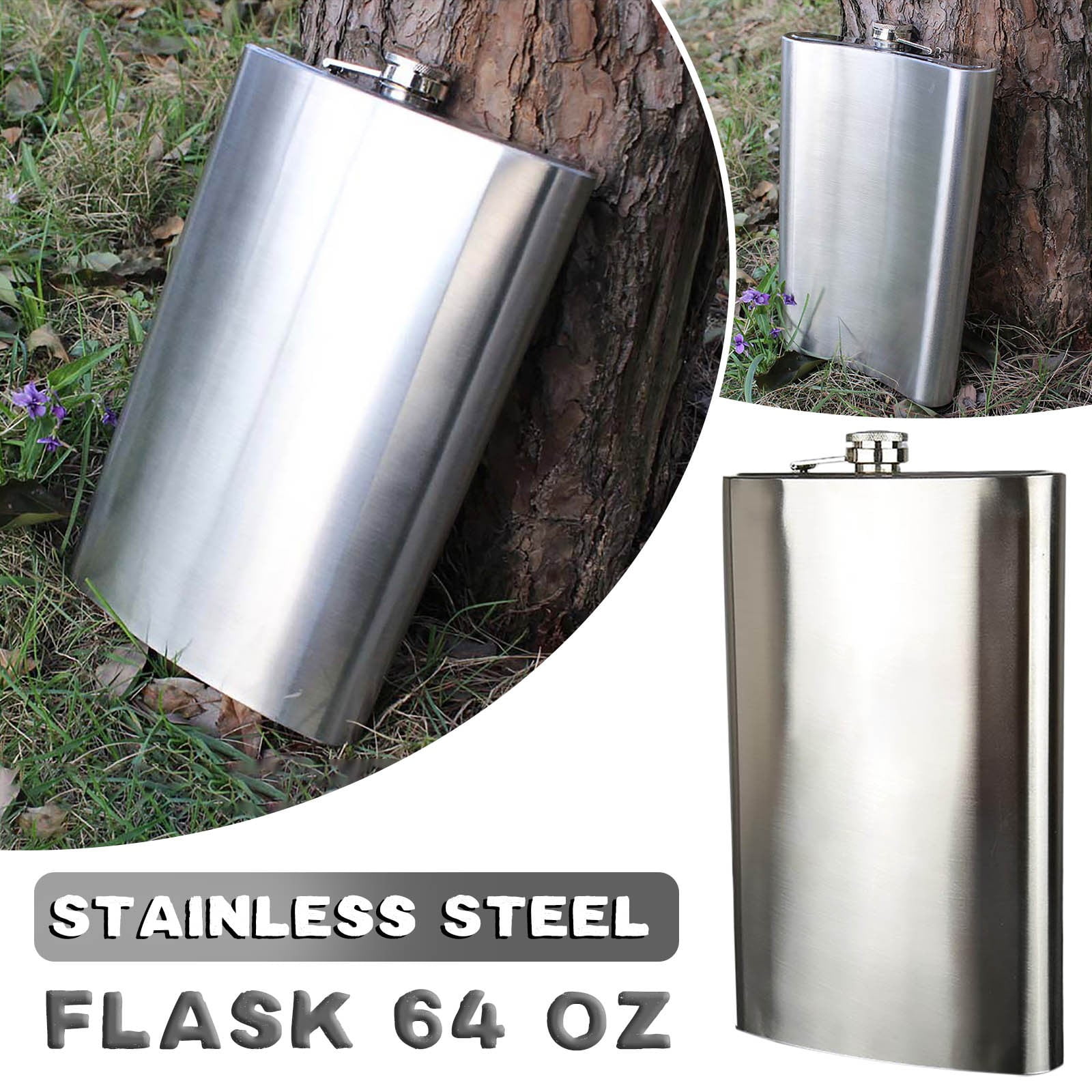 Portable Stainless Steel Flask 64 Ounce Water Wine Liquor Bottle Screw ...