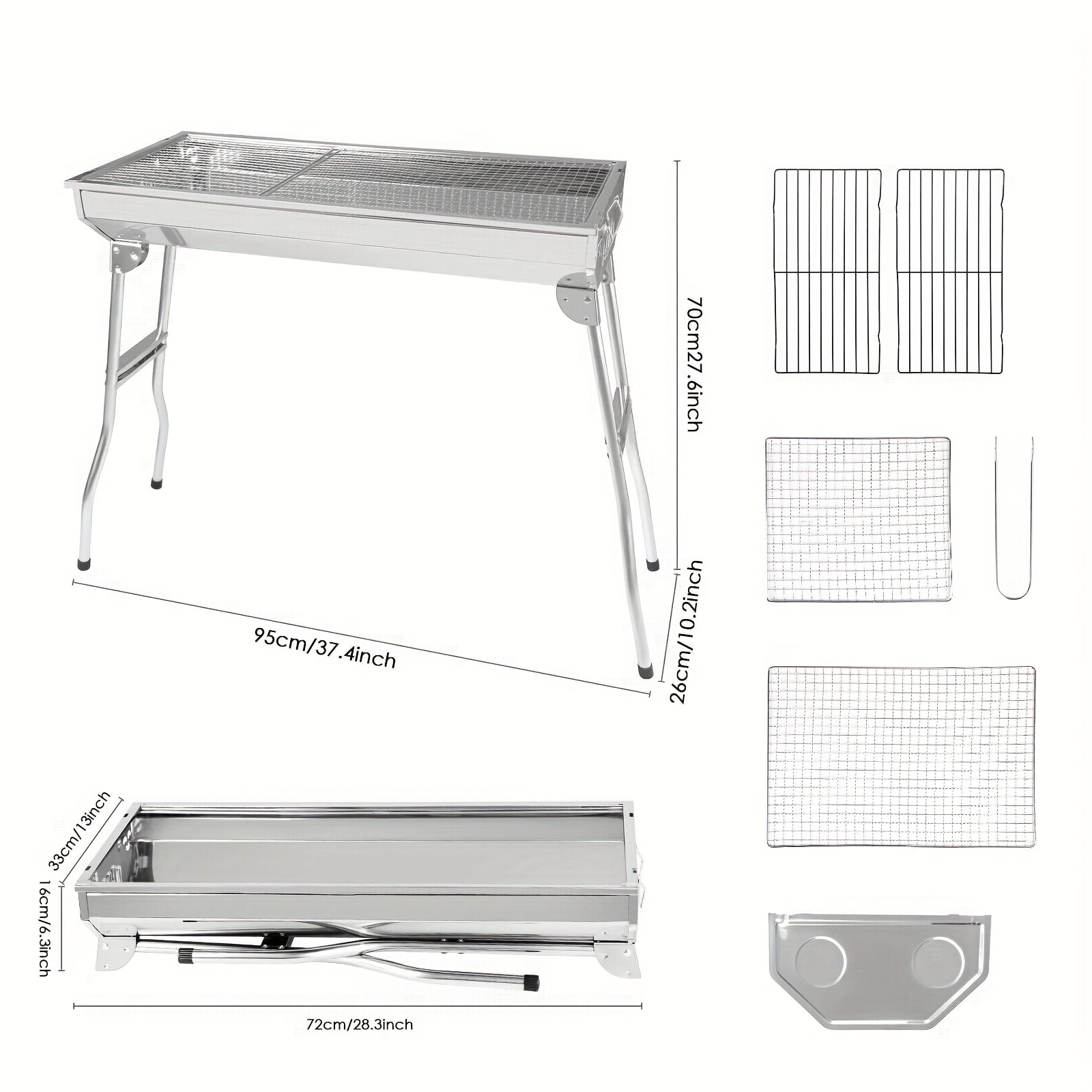 Portable Stainless Steel Folding Barbecue Grill - Includes BBQ Tool Set ...