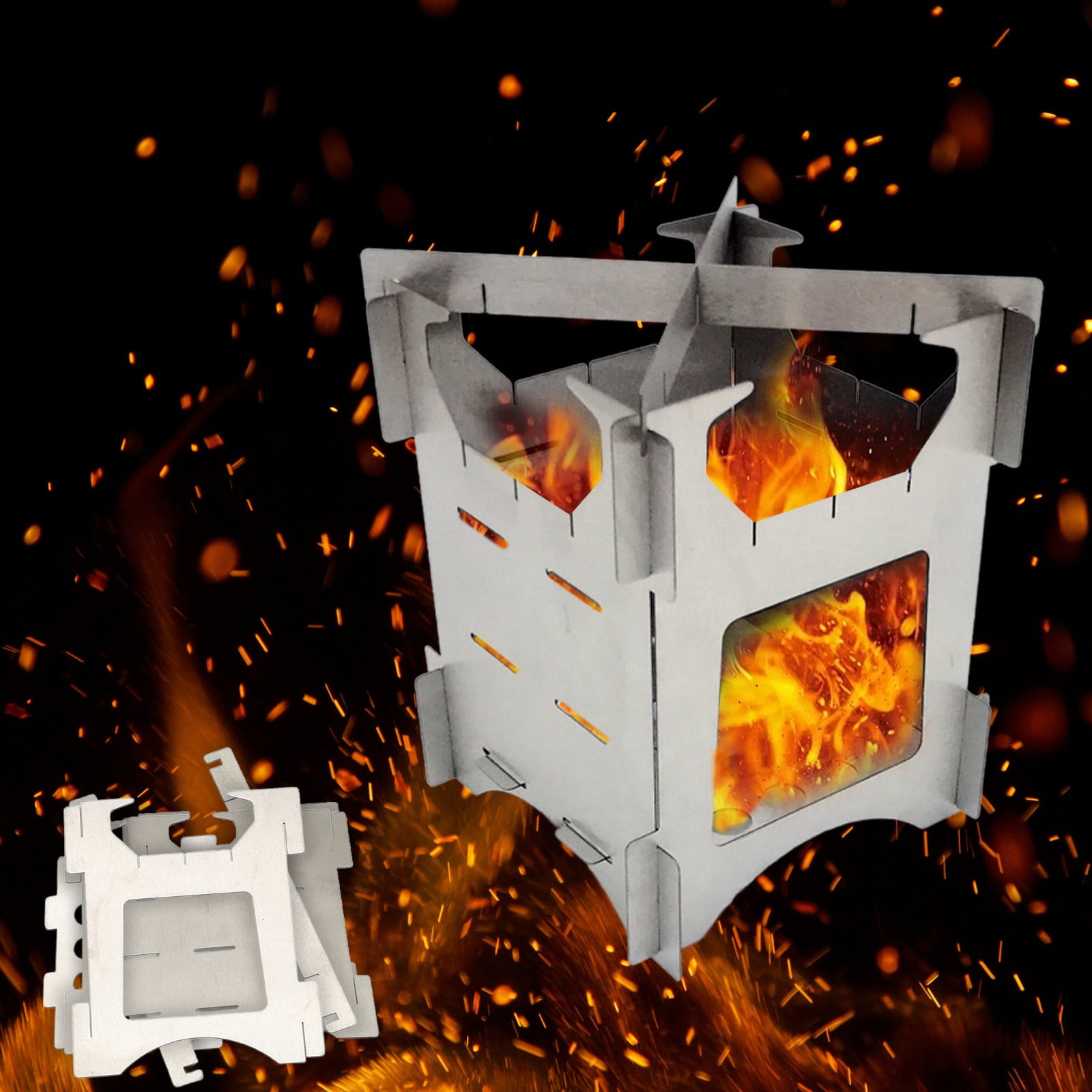 Portable Stainless Steel Folding Firewood Stove Mini Camping Stove for Hiking & Outdoor Cooking ...