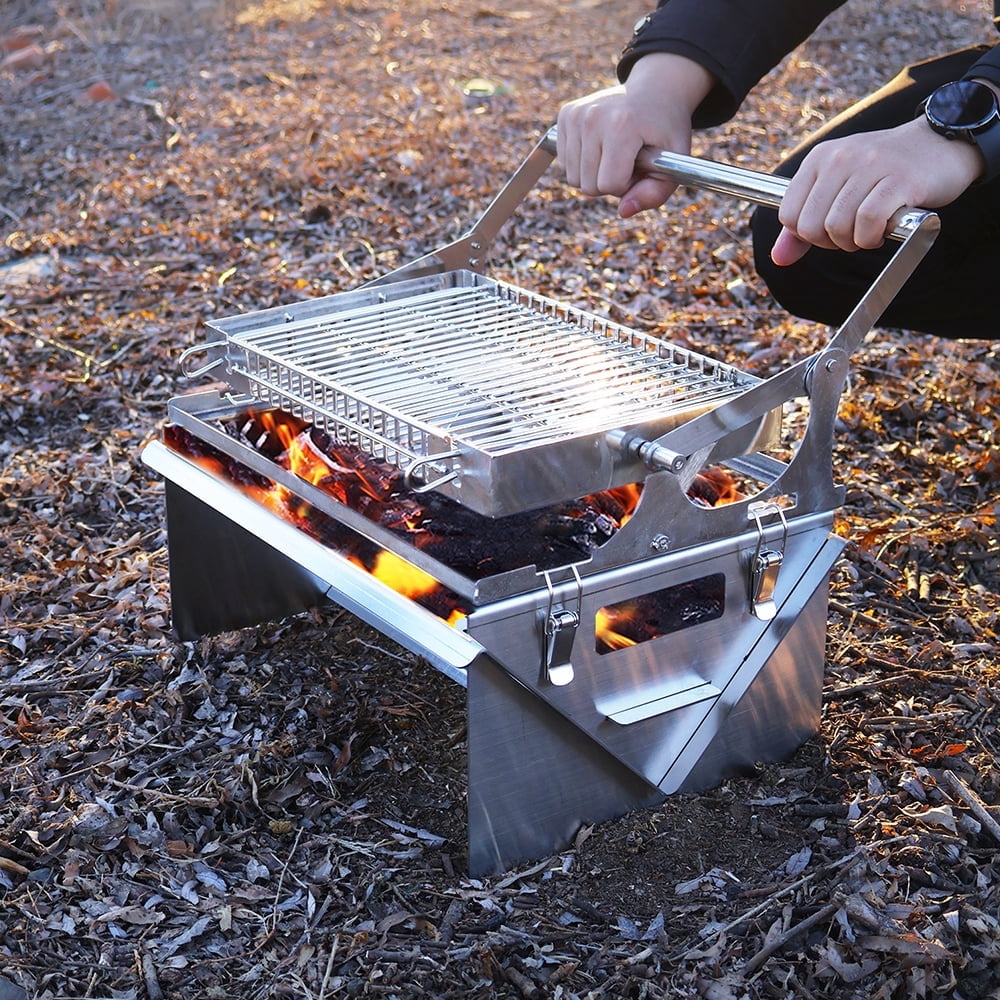 HDWYSY Portable Stainless Steel BBQ Grill 360¬∞ Rotating Charcoal ...