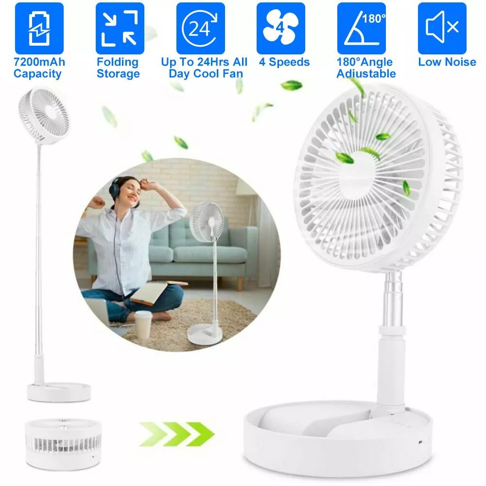 Portable Stand Fan Folding USB Rechargeable Telescopic Table Floor Fan ...