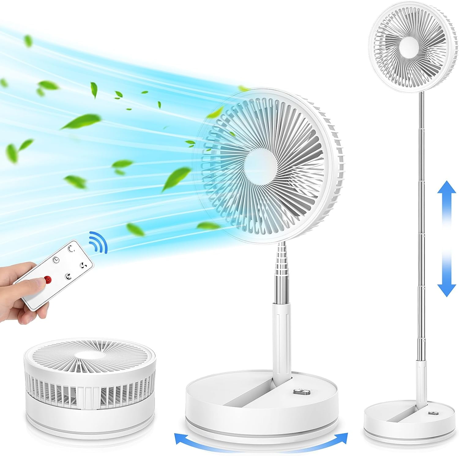 Portable Standing Oscillating Fan with Remote - 7200mAh Rechargeable ...