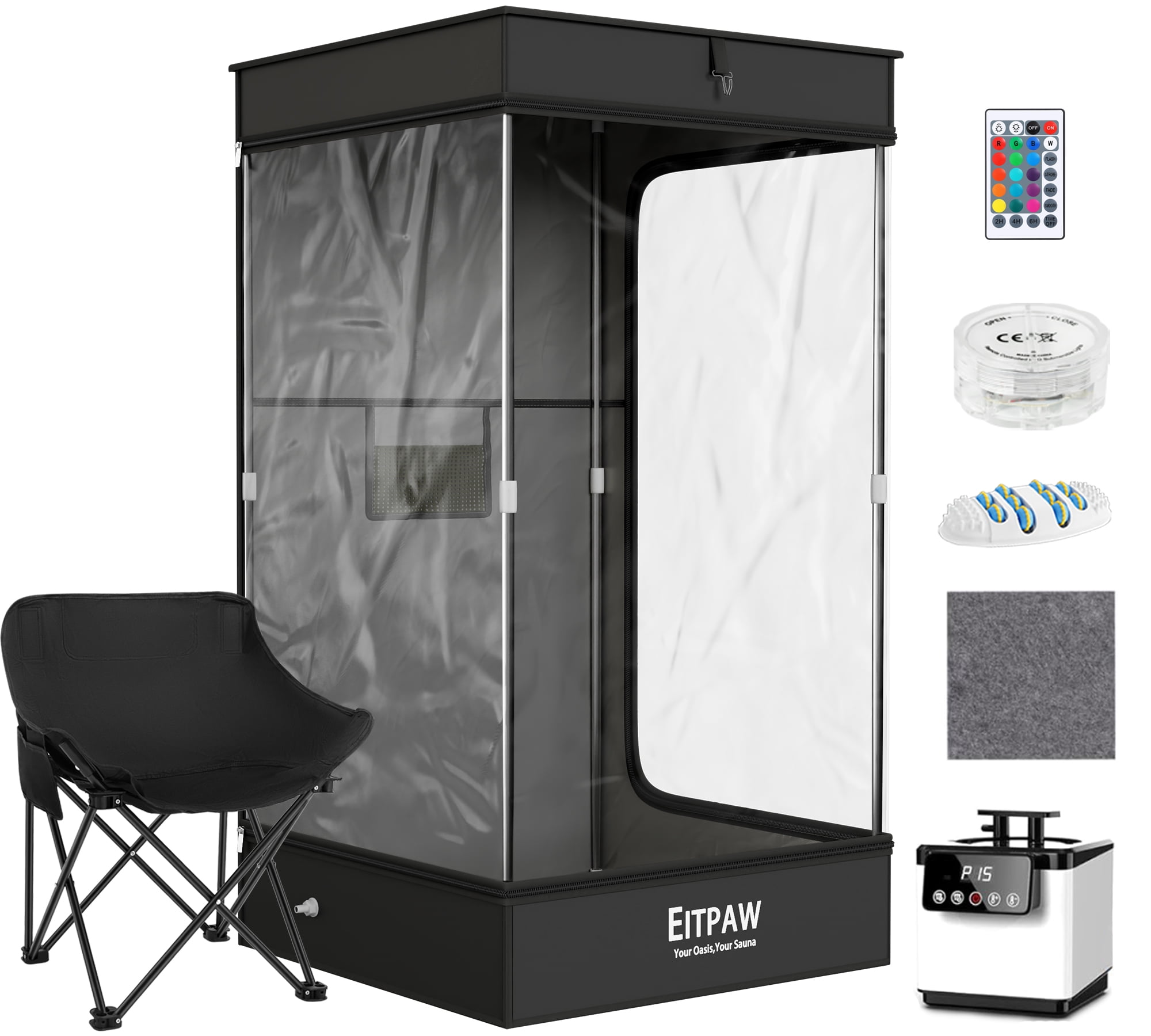 Portable Steam Sauna, Sauna Tent w/ Foldable Chair for Home, Black ...