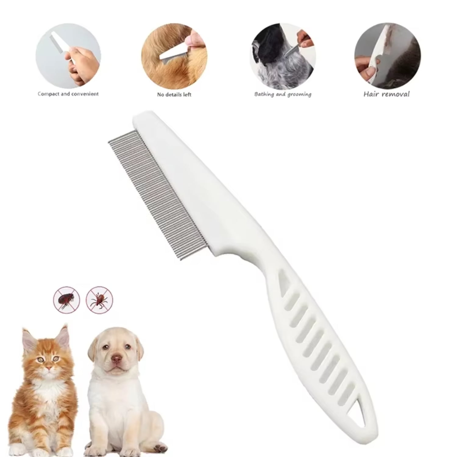 Portable Steel Flea Comb with Insect Repellent Brush - Effective Pet ...