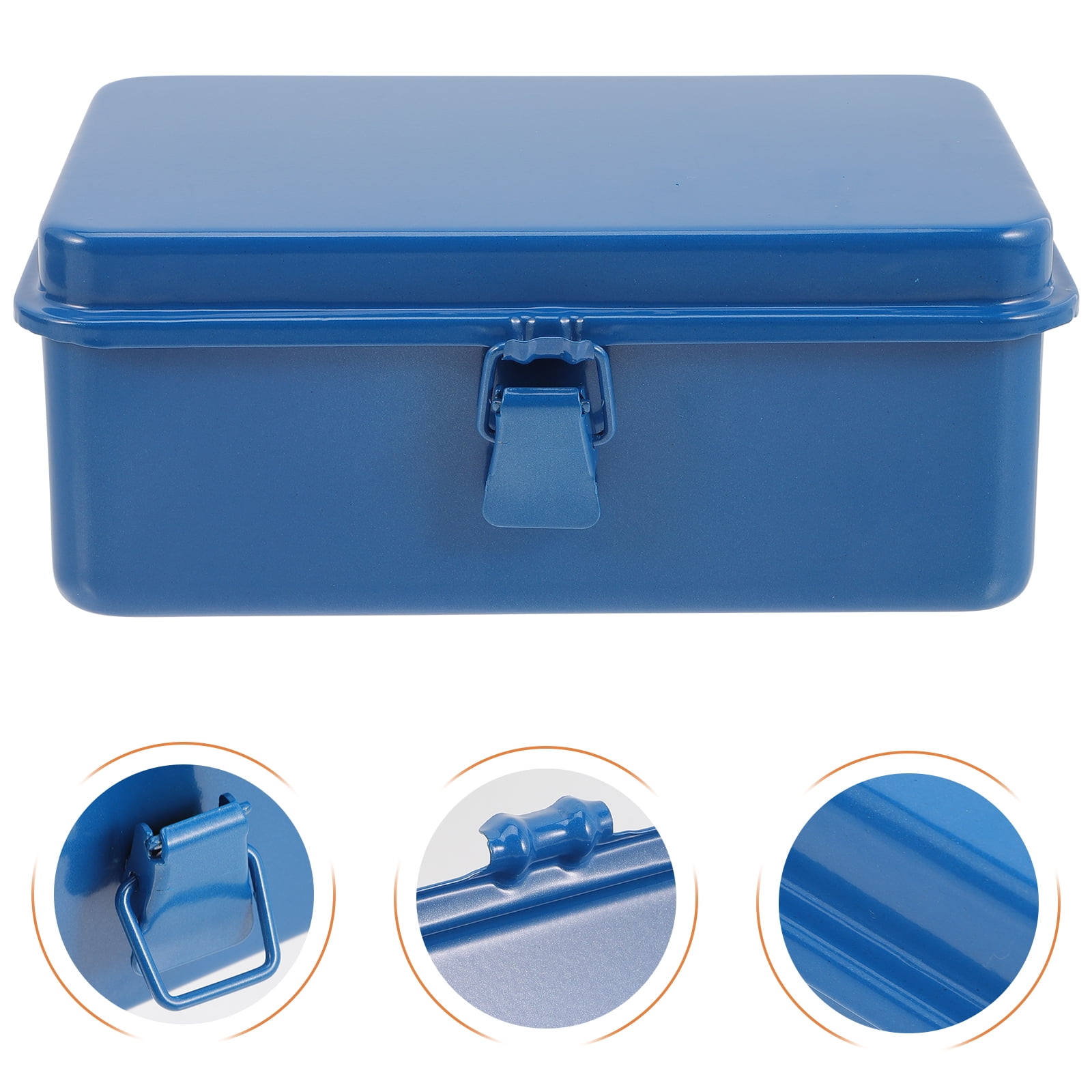 Toyandona Metal Box With Locking Lid Tool Box Iron Tool Storage Blue ...