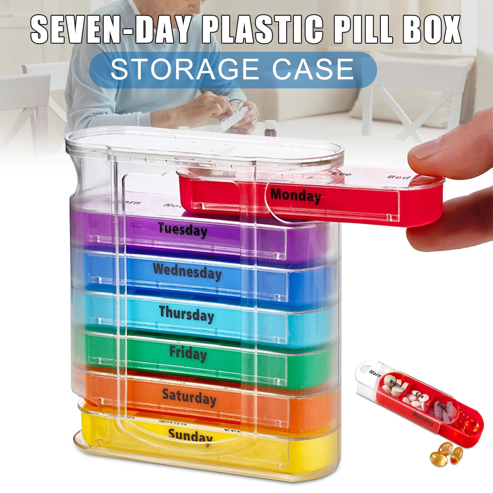 Portable Storage Drawer Type One Week Pill Box Weekly 28 Grids Medicine ...