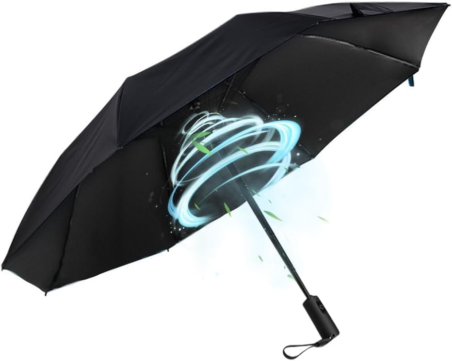 Portable Sun and Rain Umbrella with Personal Cooling Fan, UPF 50+, USB ...
