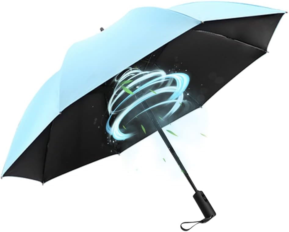 Portable Sun and Rain Umbrella with Personal Cooling Fan, UPF 50+, USB ...