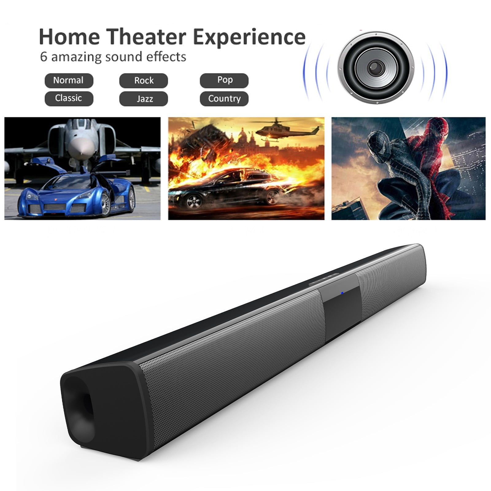 Portable Surround Sound Bar Wireless Subwoofer 4 Speaker TV Home ...