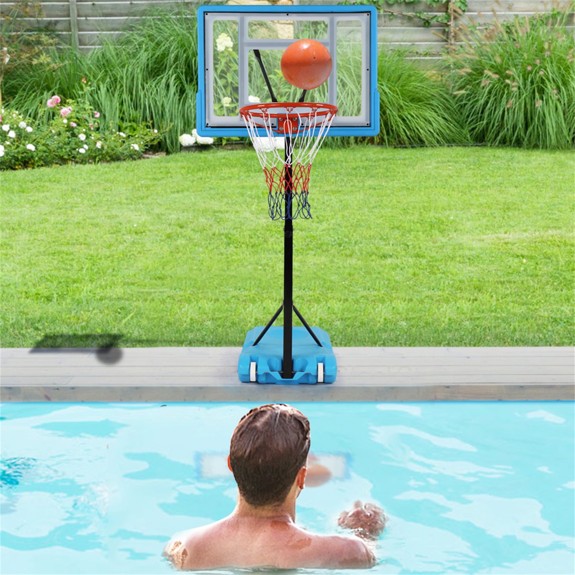 Portable Poolside Basketball Net, Adjustable Height System for Kids and ...