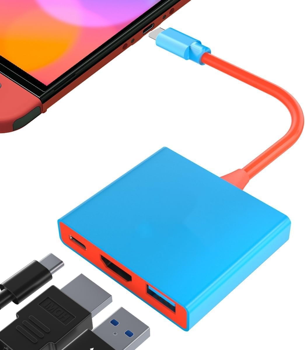 Portable Switch TV Adapter, 4K/60Hz, Blue, HDMI, USB-C, Compatible with ...