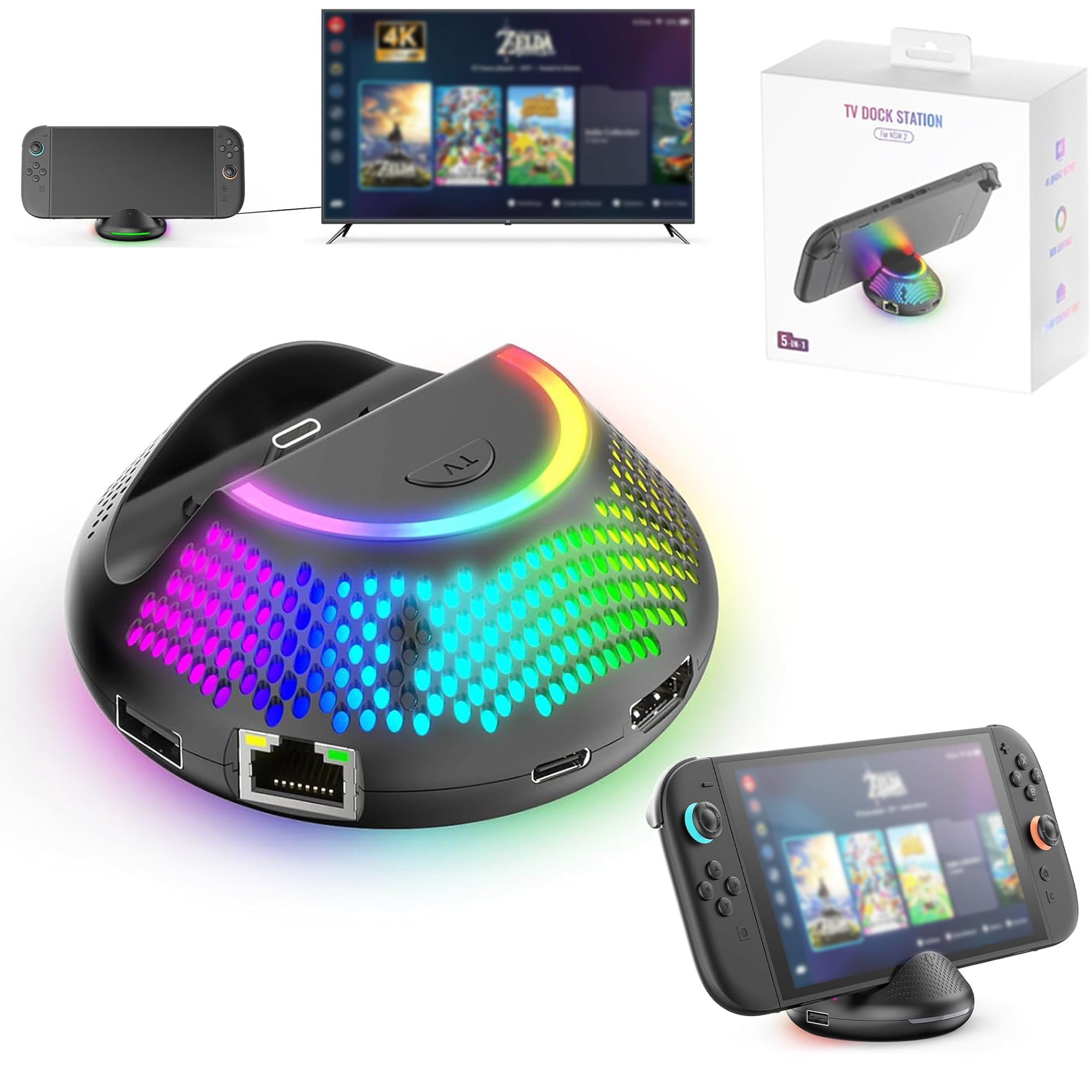 Portable TV Docking Station for Switch 2, with RGB Lighting - Support ...