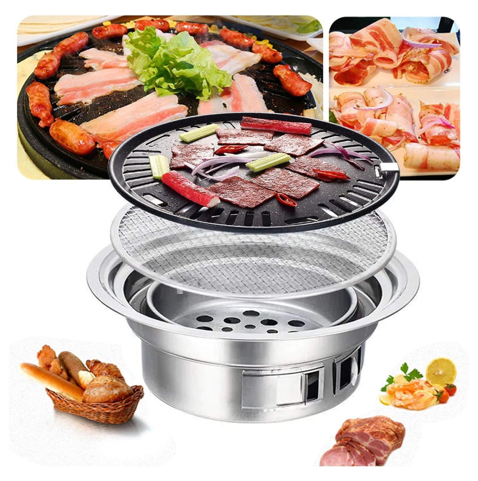 Portable Table Grill, 15.75 Inch Korean BBQ Grill Stainless Steel BBQ ...