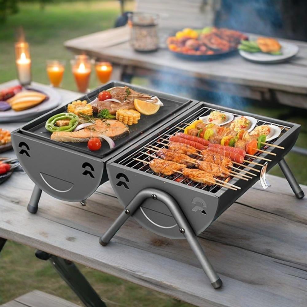 Portable Table Top Charcoal Grill with Smoker Function - Compact Double ...