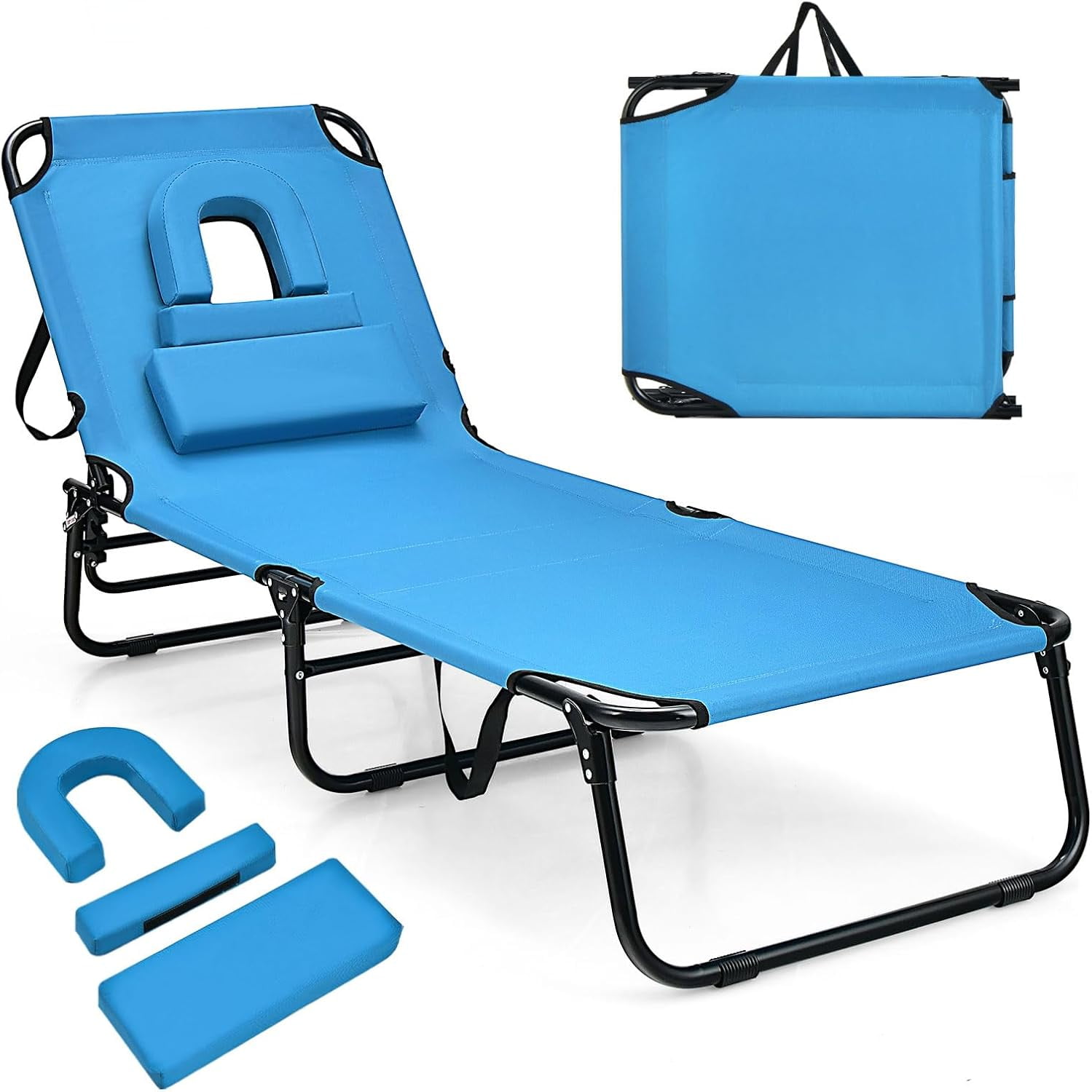 Portable Tanning Chair with U-Shape Pillows, 350lbs Heavy Duty Folding ...
