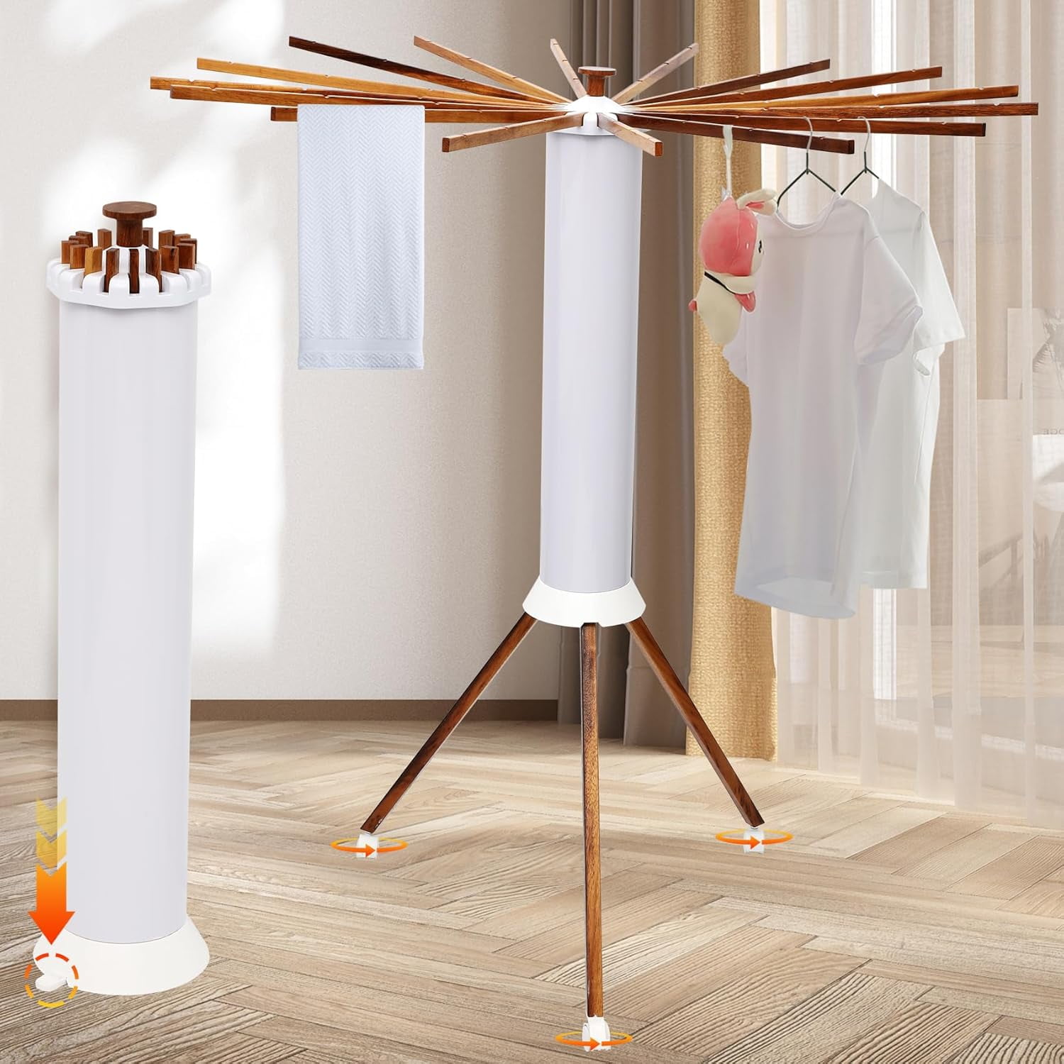 Portable Teak Tripod Clothes Drying Rack (with Wheels) - Walmart.com