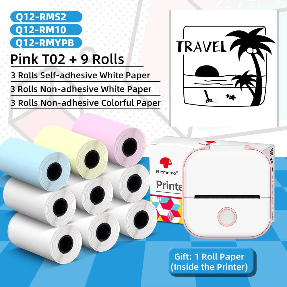 Portable Thermal Printer Phomemo T02 Printing Photo Pocket Thermal Label Printer 53mm Printing ...