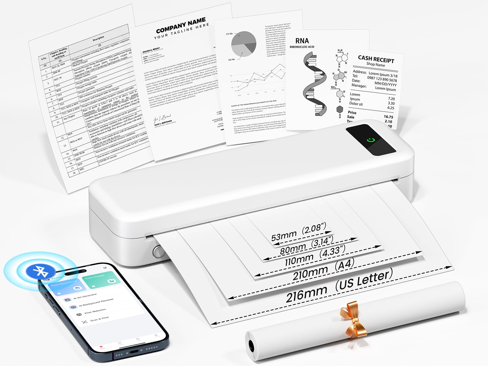 Portable Thermal Printer, Portable Printers Wireless for Travel, Small ...