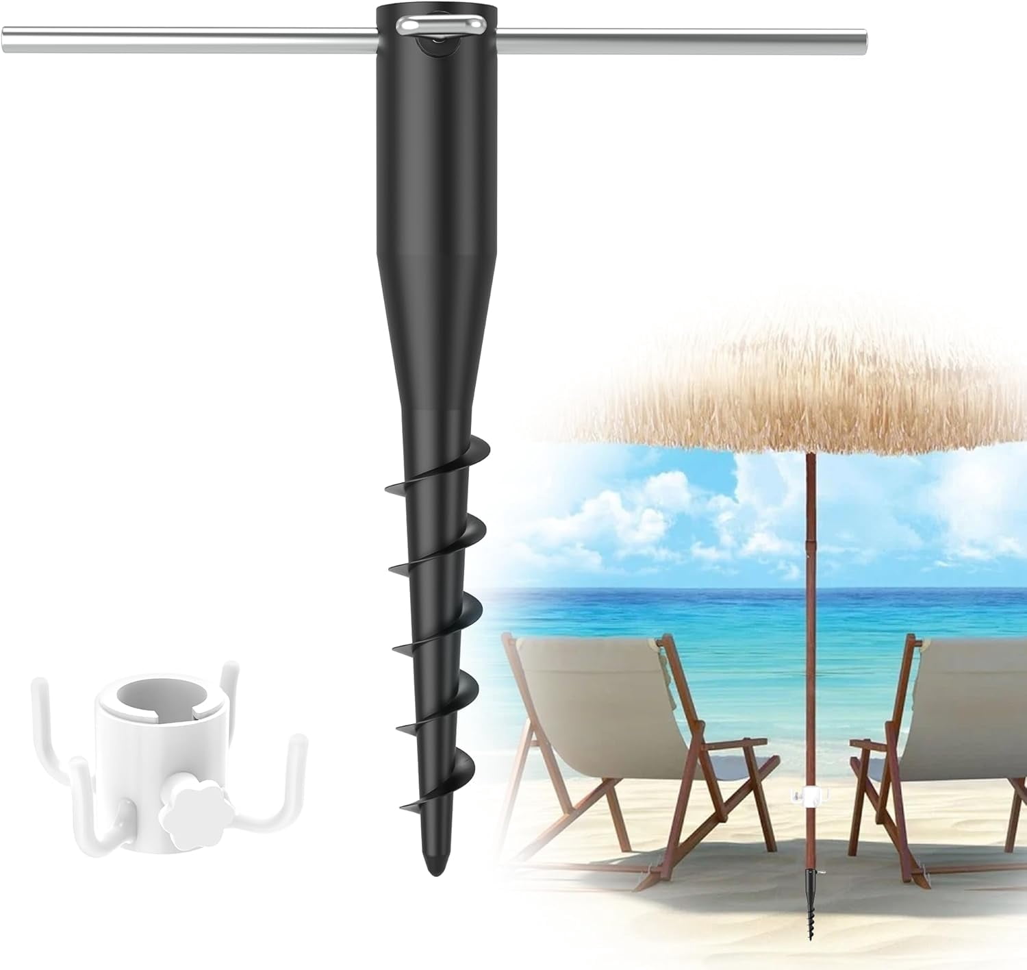 Portable Thicken Hard Plastic in Ground Umbrella Holder with White Hook ...