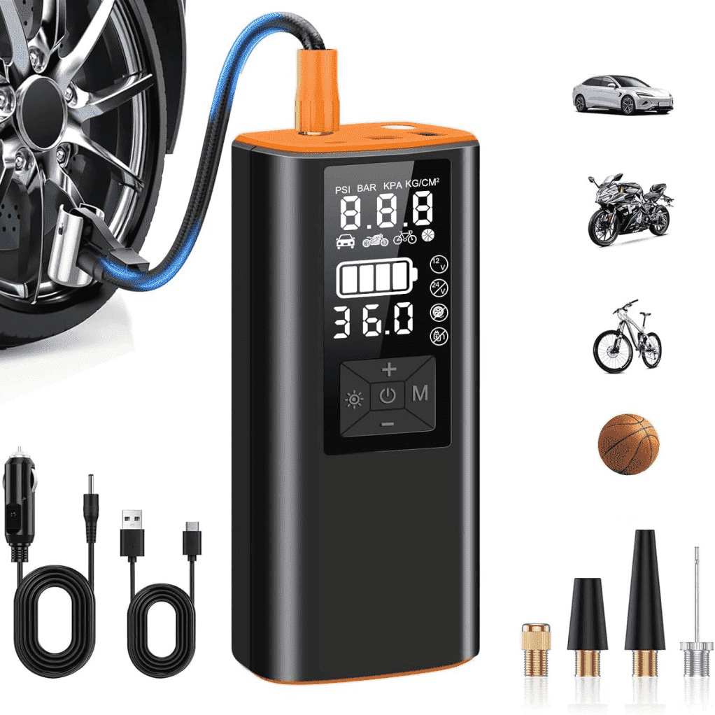 Cordless Tire Inflator Portable - 150 PSI Digital Pressure Gauge & LED ...